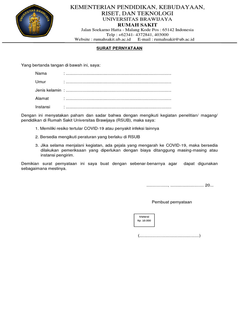SURAT PERNYATAAN Peserta Didik 2022 Ub | PDF