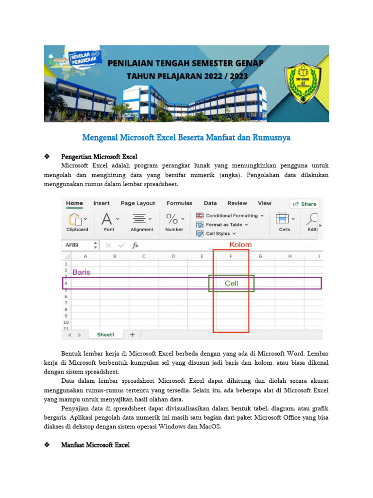 Mengenal Microsoft Excel - Informatika Kelas 8 - Nur Suci Lestari - SMPN 32 Tangerang | PDF