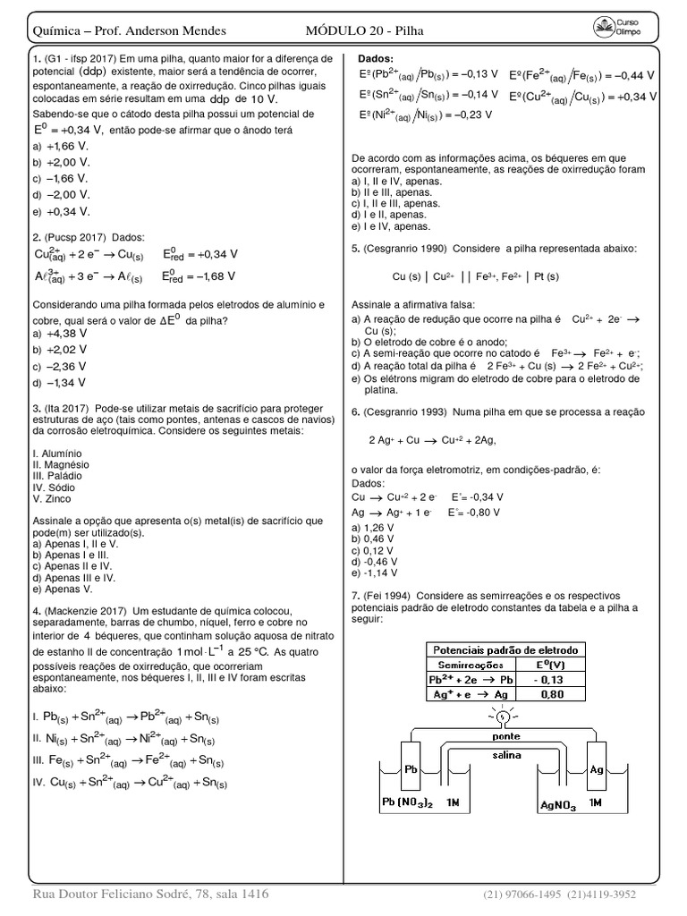 QUÍMICA - MÓDULO 20 - Pilha | PDF