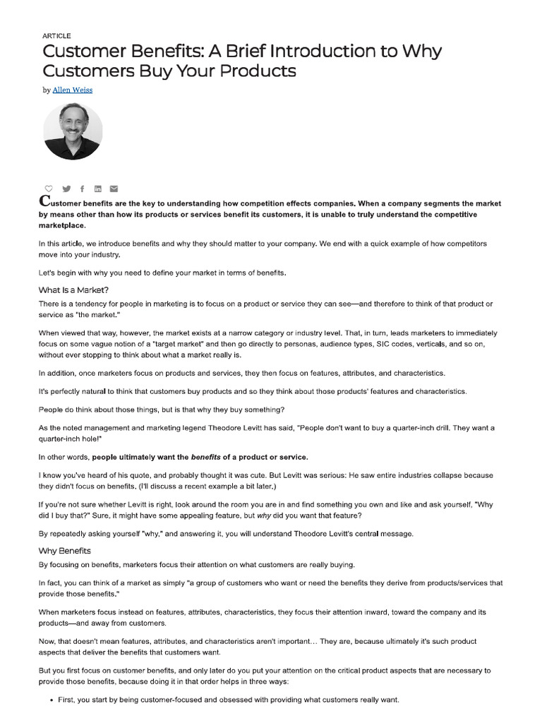 Customer Benefits - A Brief Introduction To Why Customers Buy Your ...