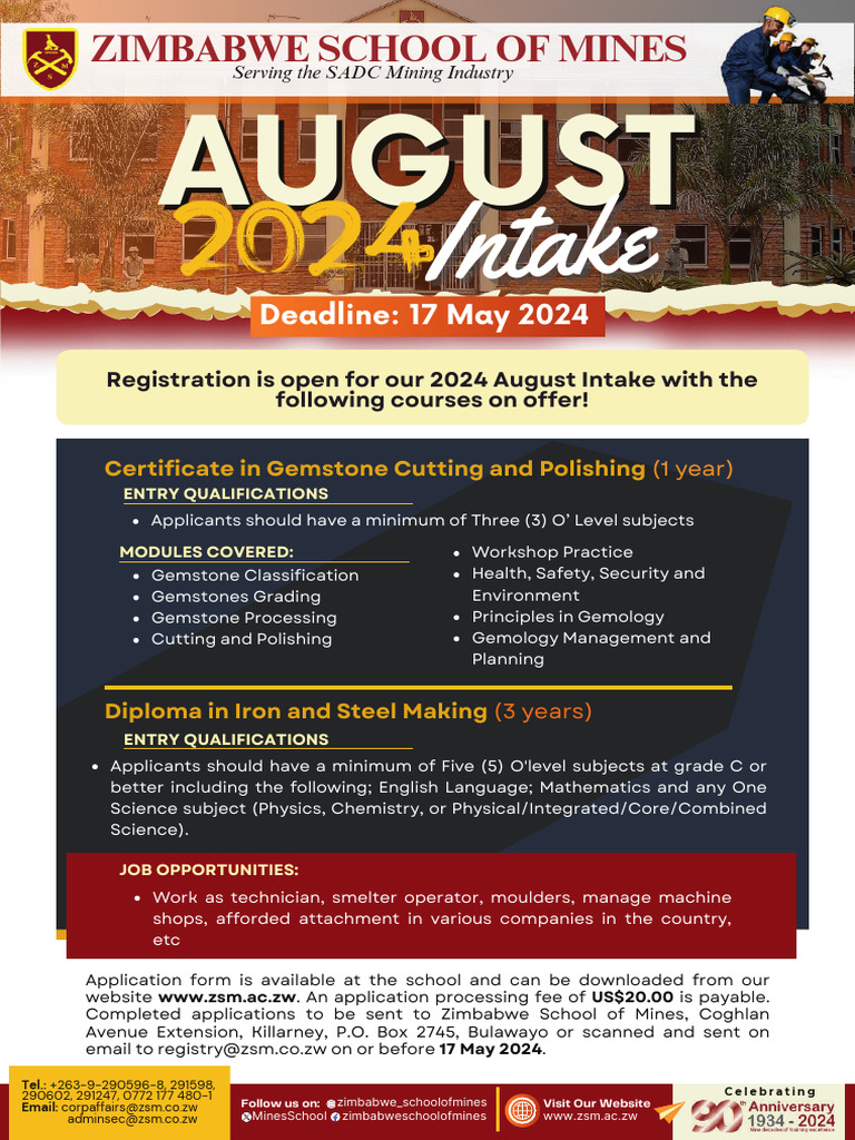 Zimbabwe School of Mines August 2024 Intake | PDF
