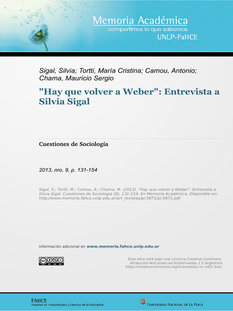 Entrevista a Silvia Sigal sobre Weber | PDF | Carisma | marxismo