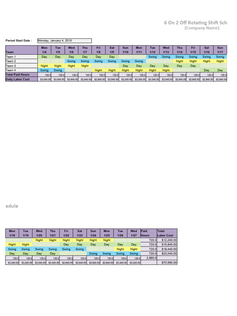 6 On 2 Off Rotating Shift Schedule | PDF | Economies | Workplace