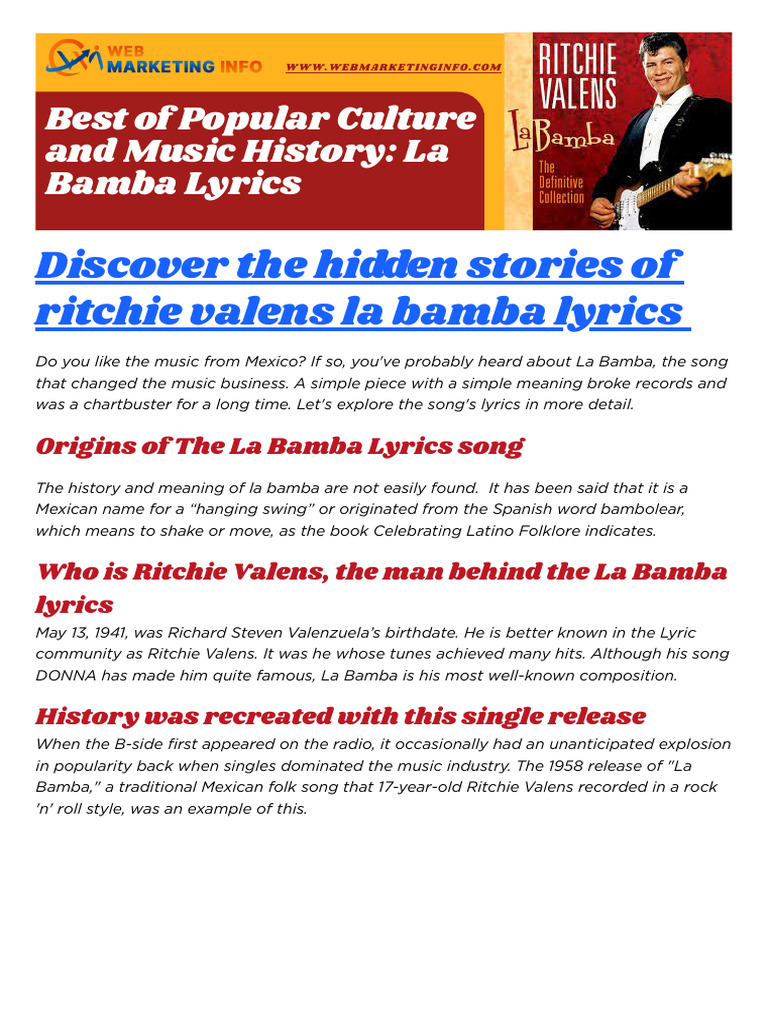 Best of Popular Culture and Music History La Bamba Lyrics | PDF