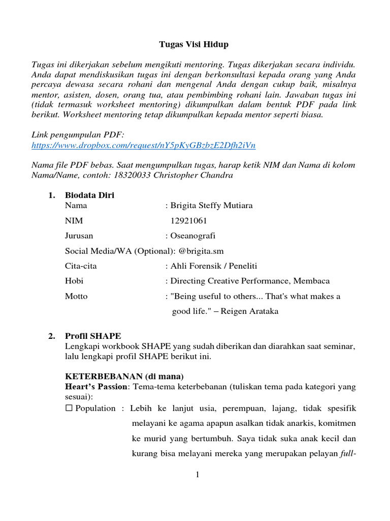 Brigita Steffy M - 12921061 - Profil SHAPE | PDF