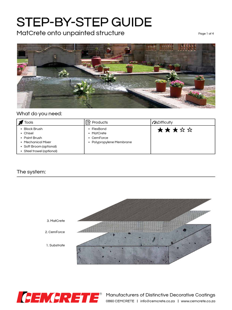 Cemcrete MatCrete Onto Unpainted Surface Step-By-Step Guide | PDF ...