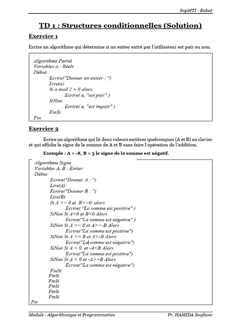 Exercices d'Algorithmique SupMTI | PDF | Technologie et ingénierie