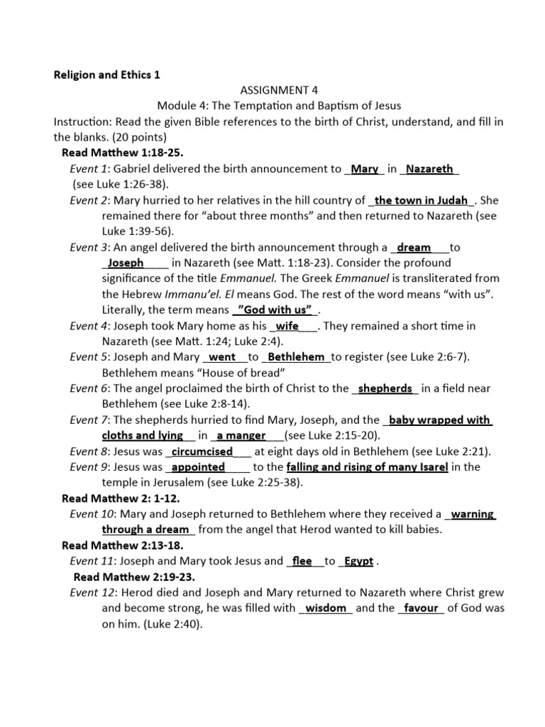 Bible Study: Jesus' Early Life Events | PDF