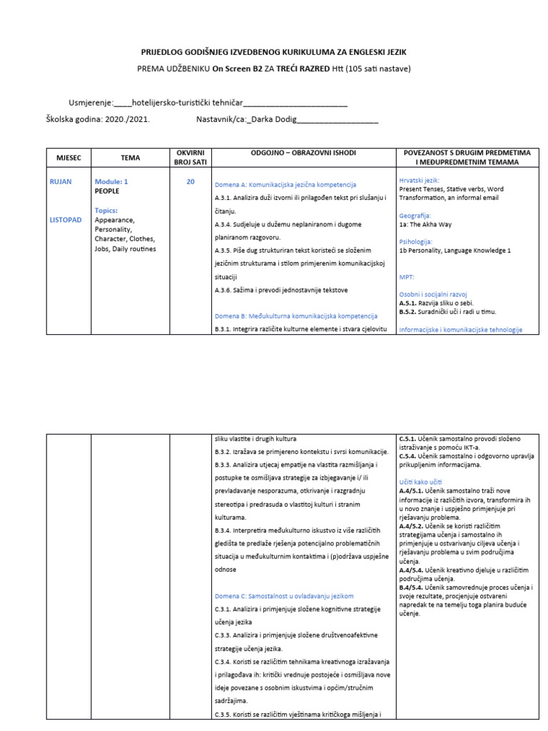 3 HTT On Screen KURIKULUMA ZA ENGLESKI JEZIK | PDF