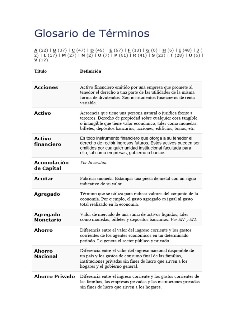 Glosario de Términos Económicos BCV | PDF | Dinero | Tipo de cambio