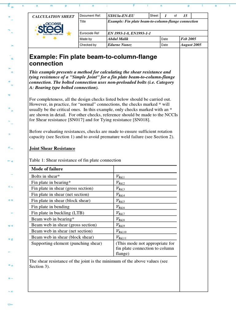 Fin Plate Beam-To-Column-Flange Connection | PDF | Buckling | Strength ...