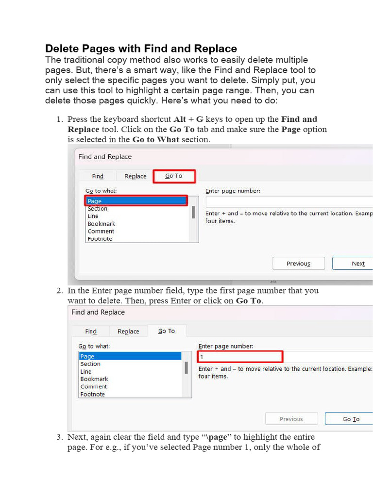 Delete Multiple Pages in MS Word | PDF