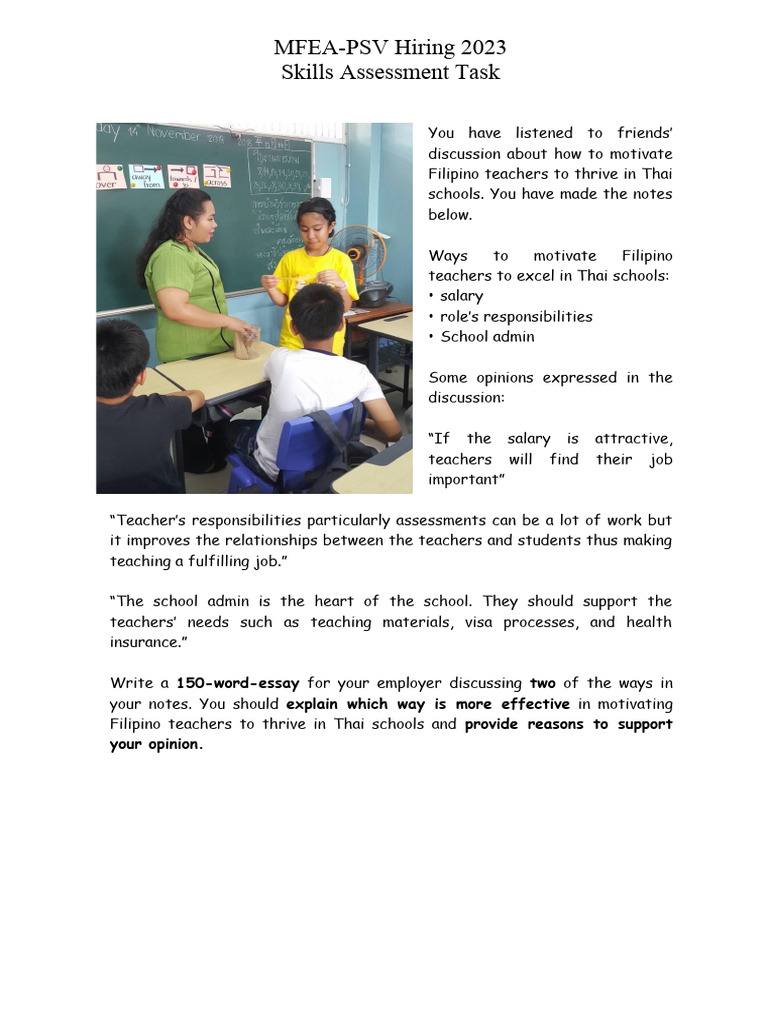 Mfea Skills Assessment Task | PDF | Teachers | Motivation