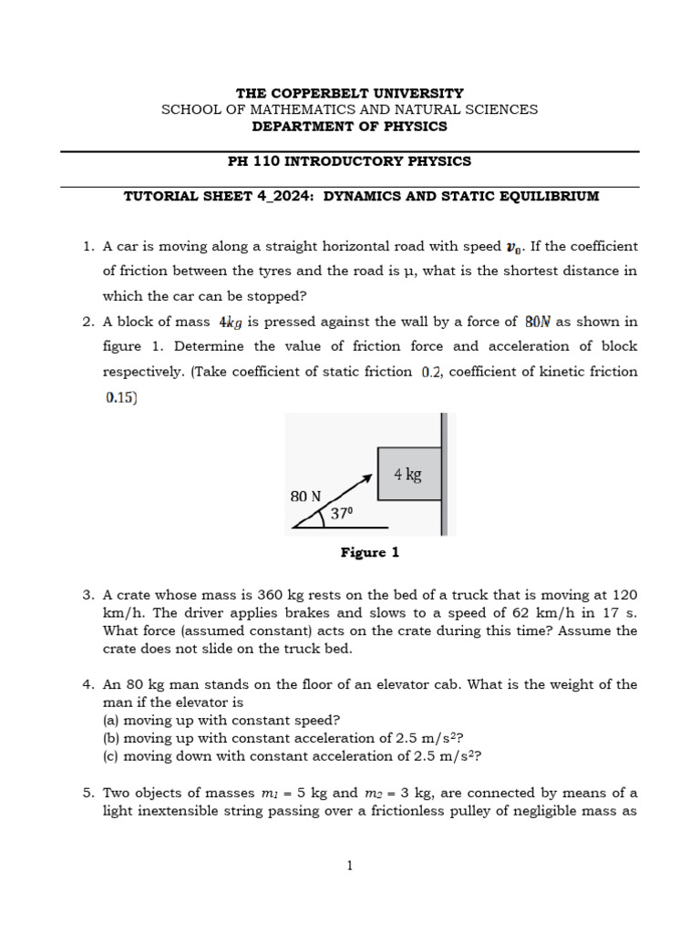 PH 110 Tutorial - 4 - Dynamics - 2024 | PDF | Friction | Force