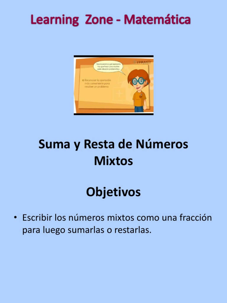 Suma y Resta de Números Mixtos | PDF | Fracción (Matemáticas) | Entero