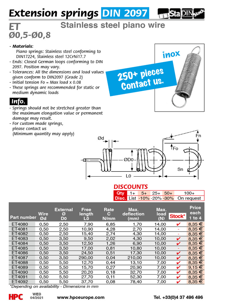 Tensile Spring Table | PDF | Stainless Steel | Engineering Tolerance
