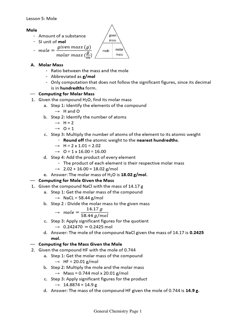 Lesson 5 Mole | PDF