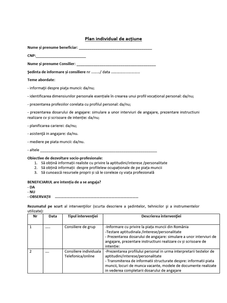 Plan Individual de Acțiune | PDF