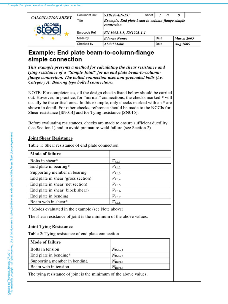 End Plate Beam-To-Column-Flange Simple Connection | PDF