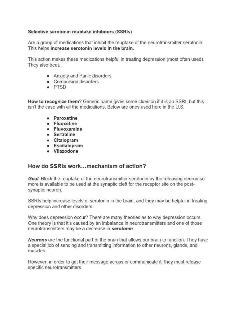 Ssri - NCM 106 | PDF | Neurotransmitter | Selective Serotonin Reuptake ...