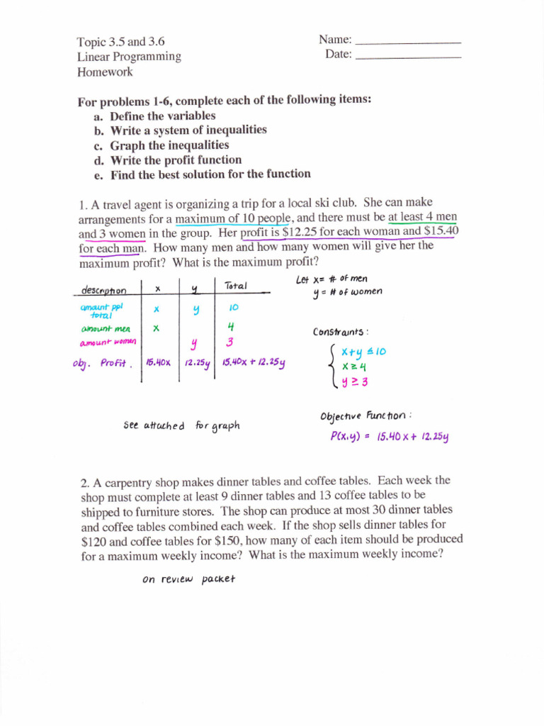 Linear Programming Packet 2 KEY | PDF | Applied Mathematics | Mathematical Optimization