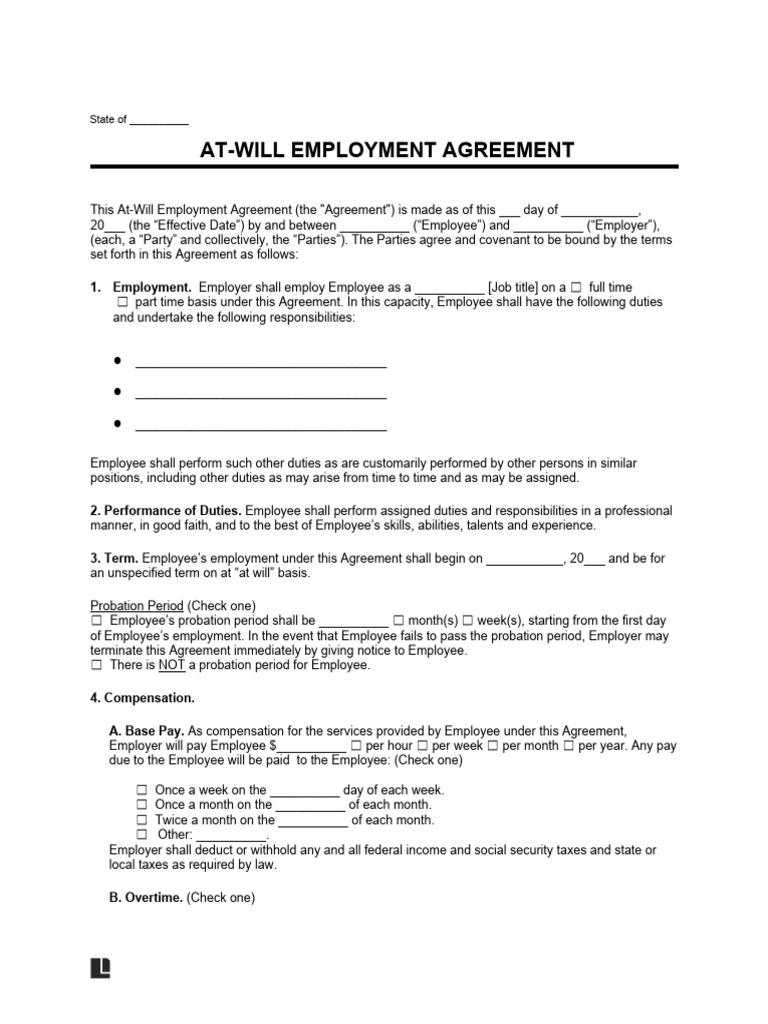At Will Employment Agreement | PDF