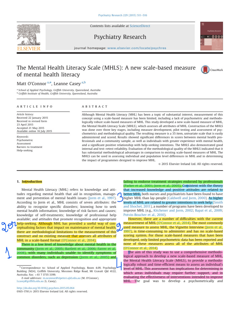 ART 3 The Mental Health Literacy Scale | PDF | Psychometrics | Mental ...