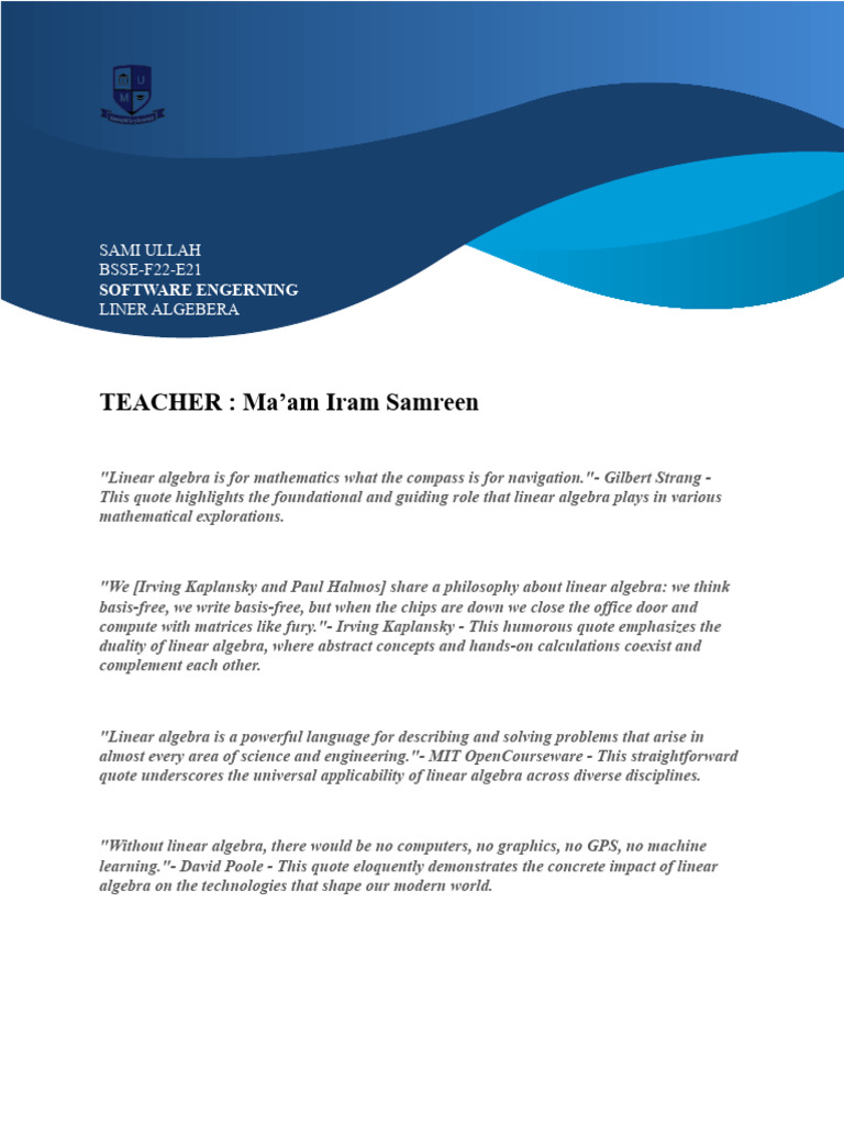 Linear Algebra Applications in Software Engineering | PDF | Linear ...