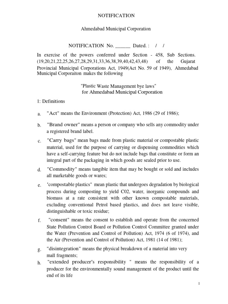 Plastic - Waste MGMT - Bye - Laws - AMC | PDF | Waste | Waste Management