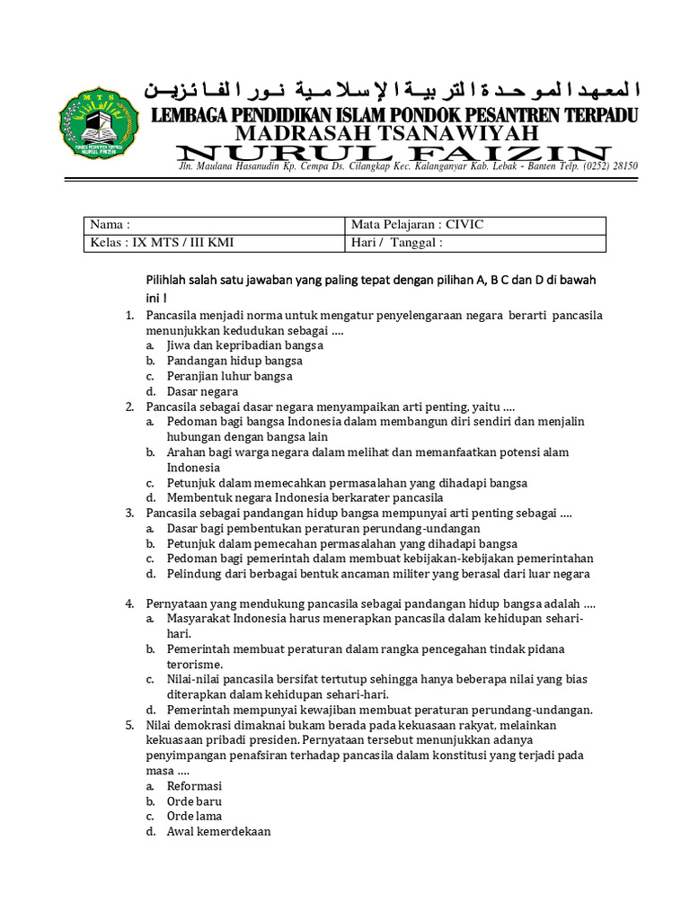 Soal PPKN KLS 9 Semester Ganjil | PDF