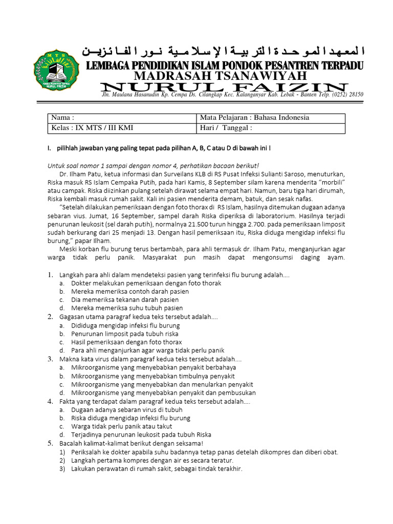 Soal Bahasa Indonesia KLS 9 Semester Ganjil | PDF