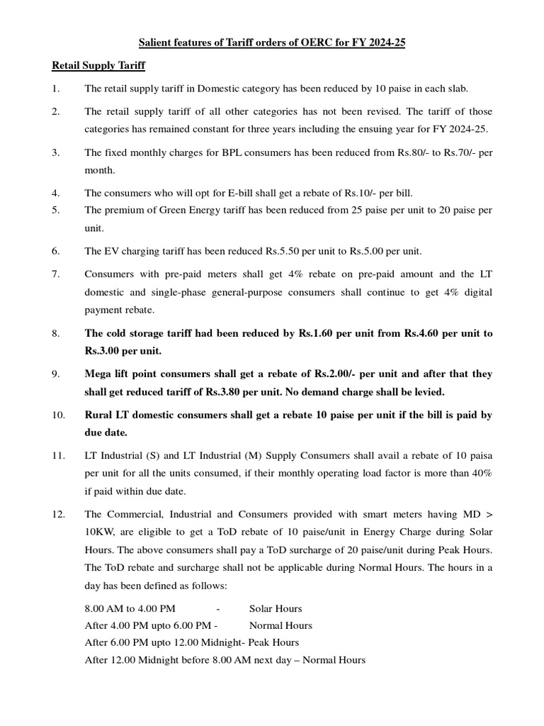 OERC Tariff Order Highlights FY 2024-25 | PDF | Electric Power | Power ...