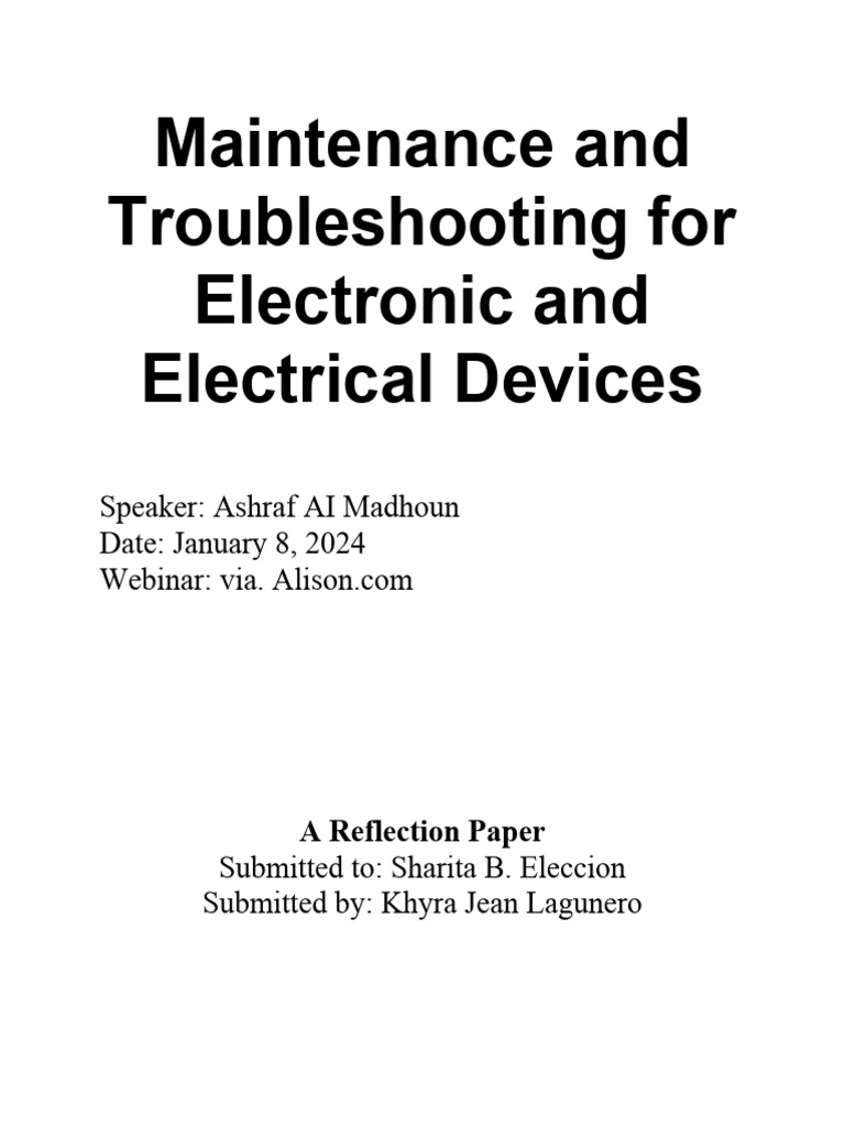Maintenance and Troubleshooting For Electronic and Electrical Devices ...