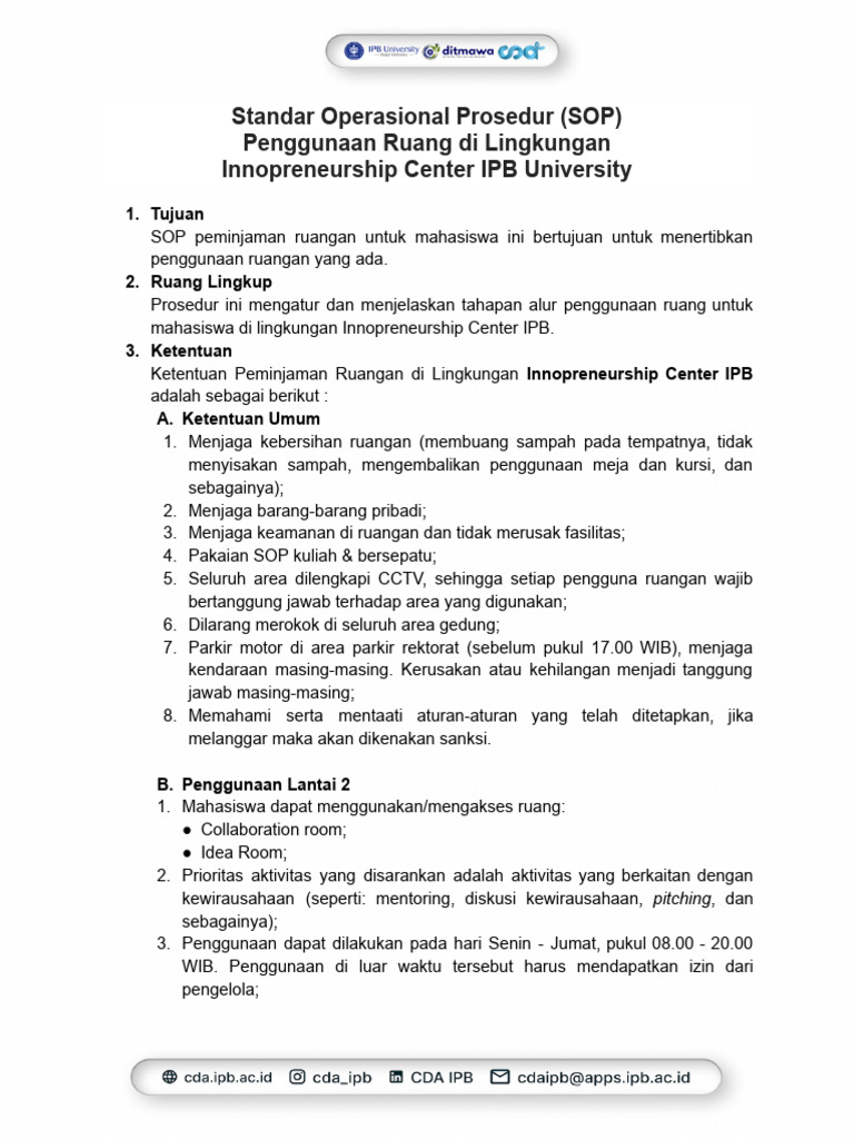 SOP Penggunaan Ruangan SIC - 2 | PDF