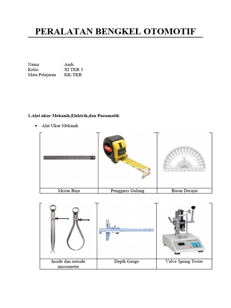 Peralatan Bengkel Otomotif,,KK TKR | PDF