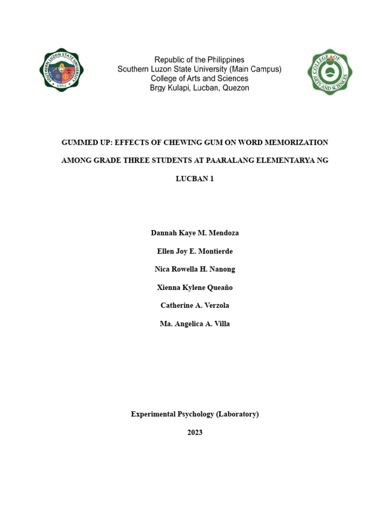 Chewing Gum's Impact on Grade 3 Memory | PDF | Memory | Experiment