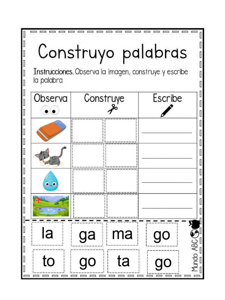 CONSTRUYO PALABRAS - SOPA DE LETRAS GA GO GU PRIMER AÑO | PDF