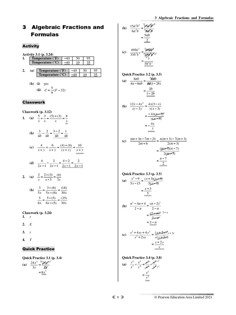 Ch.3 Algebraic Fractions and Formulas | PDF
