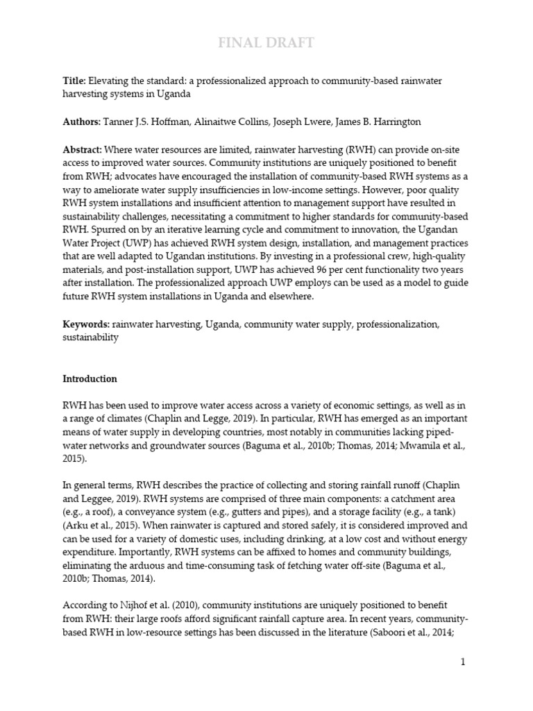 UWP Rainwater System Waterlines Manuscript, 2020 FINAL DRAFT | Download Free PDF | Tap (Valve ...