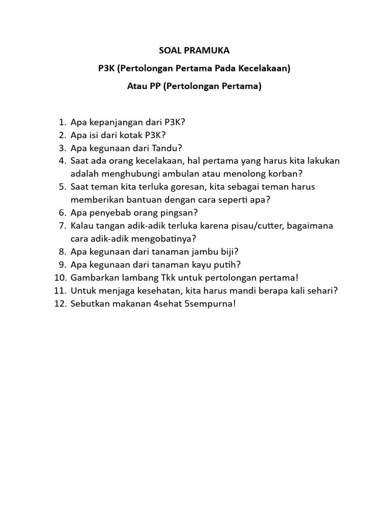 Soal Pramuka P3K | PDF | Pengembangan Diri