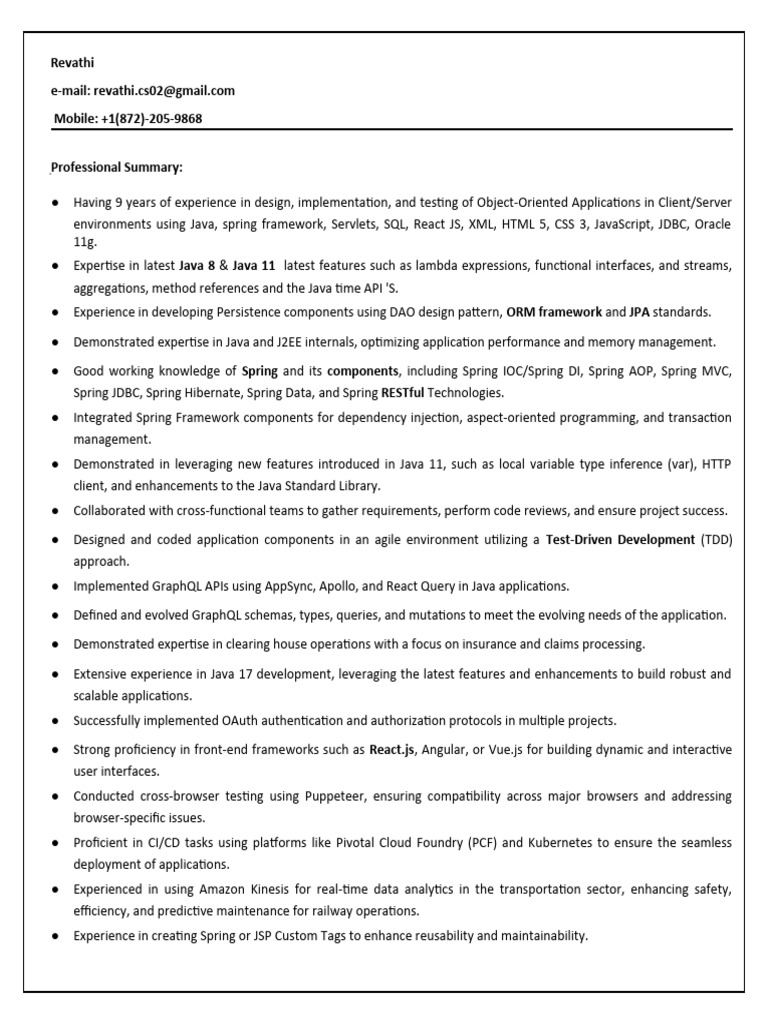 Full Stack Java Developer Resume | PDF