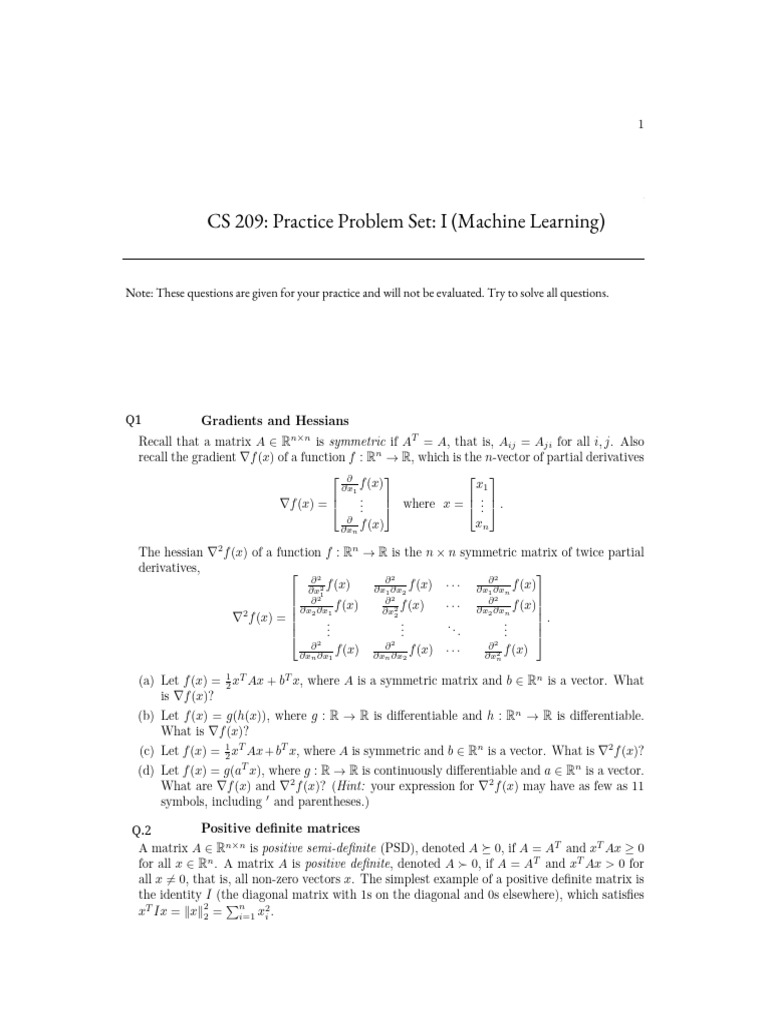 CS229 Problem Set #0: Linear Algebra Concepts | PDF