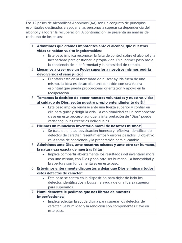 Los 12 Pasos de Alcohólicos Anónimos | PDF | Crecimiento personal y ...