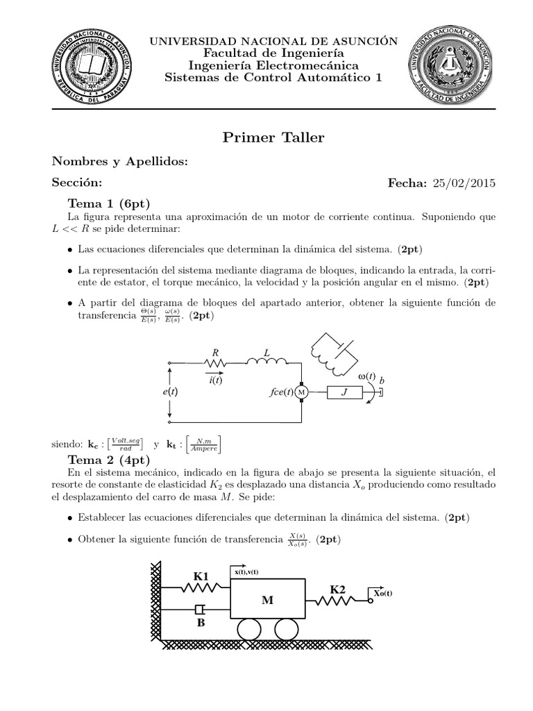 Primer Taller: Facultad de Ingenier Ia Ingenier Ia Electromec Anica ...