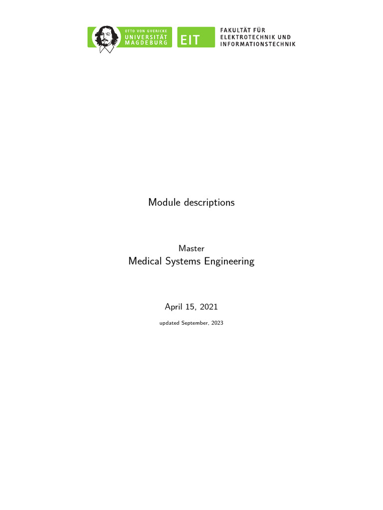 Module Descriptions M.sc. Medical Systems Engineering PO 2021 From ...