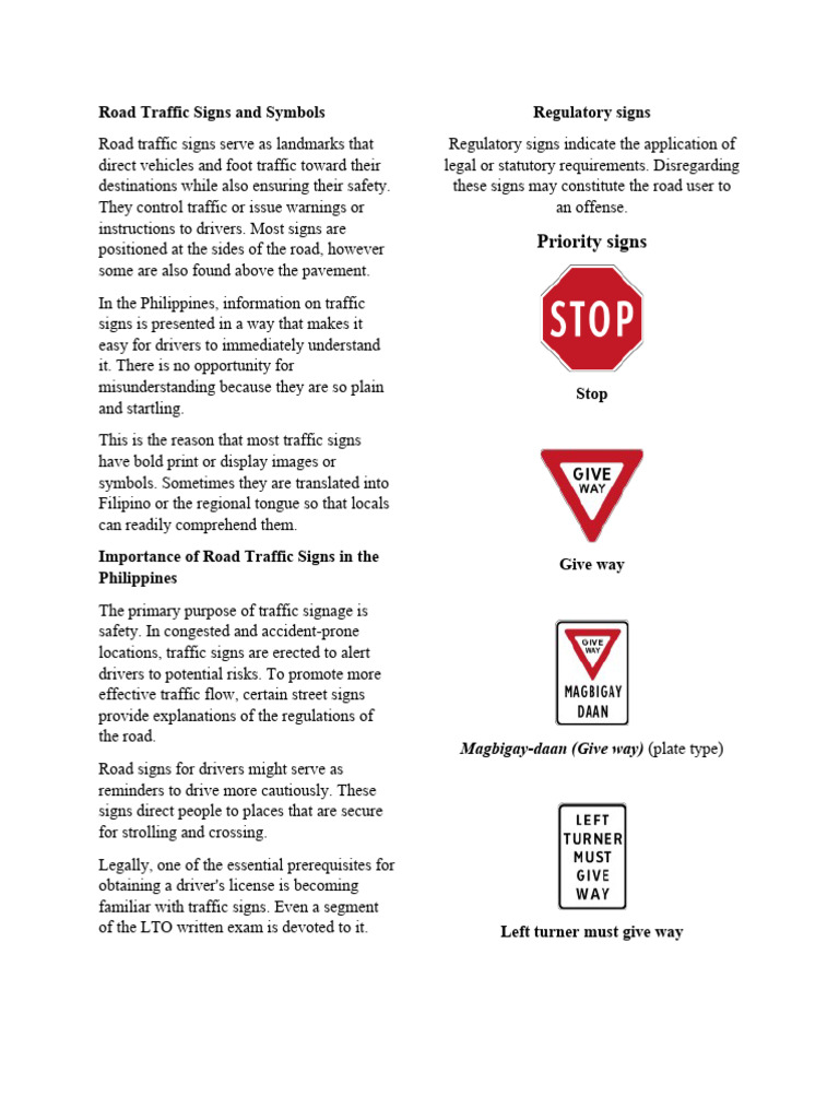 Philippine Traffic Sign Guide | PDF | Traffic | Controlled Access Highway
