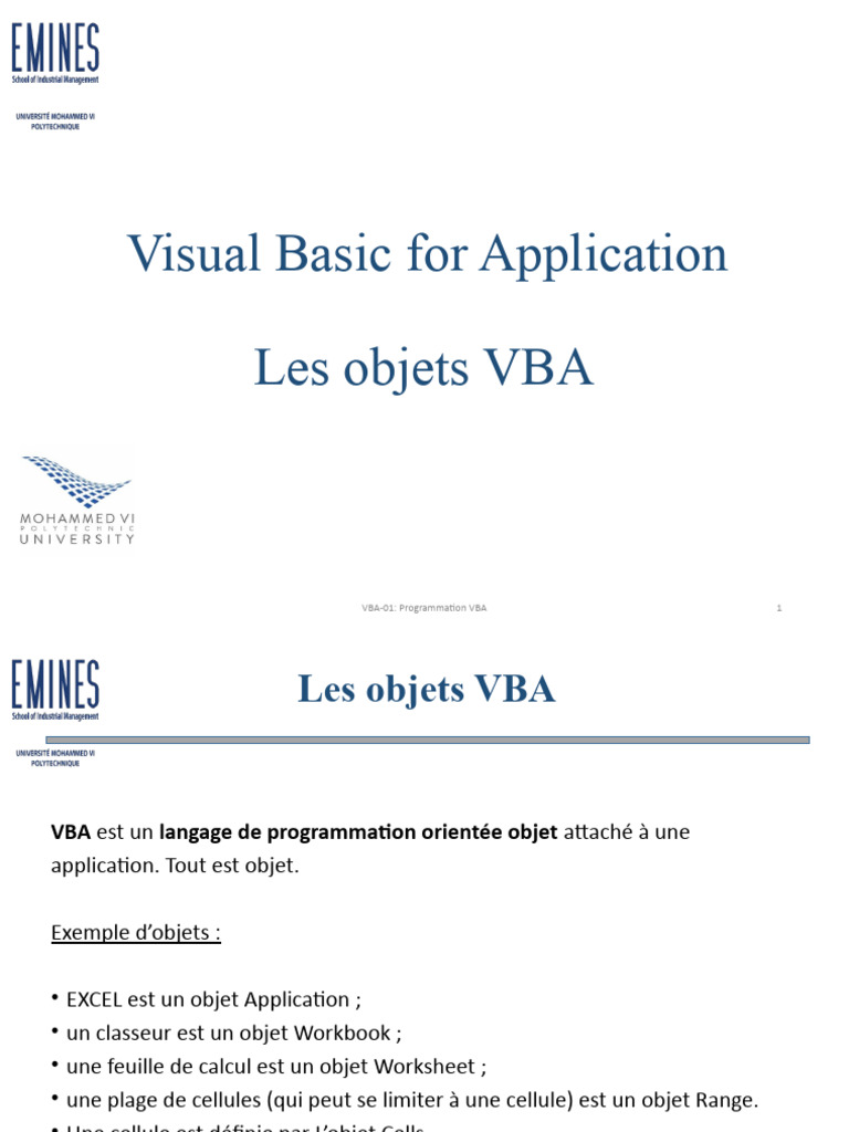 S3 - Les Objets VBA | PDF | Visual Basic for Applications | Microsoft Excel