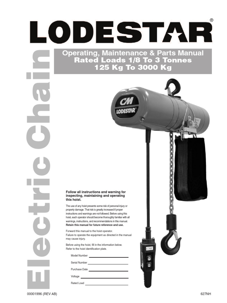 CM Lodestar Electric Chain Hoist Product Manual | PDF | Elevator ...