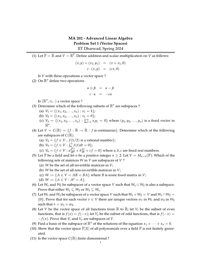ProblemSet 01 | PDF | Linear Subspace | Vector Space