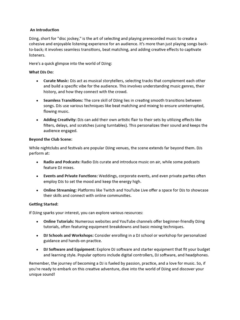 Beats and Beyond DJ Basics and Performance Techniques Handbook for ...